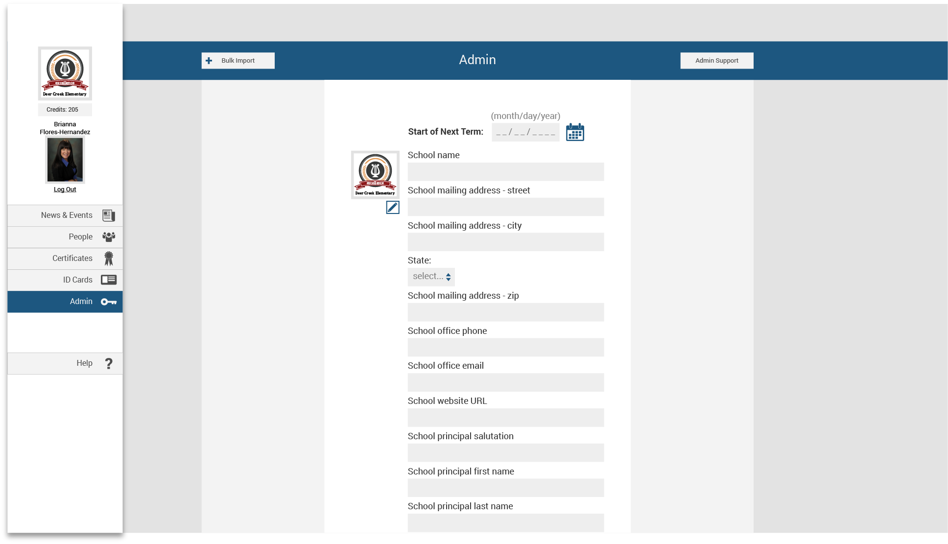 admin screen - Academap